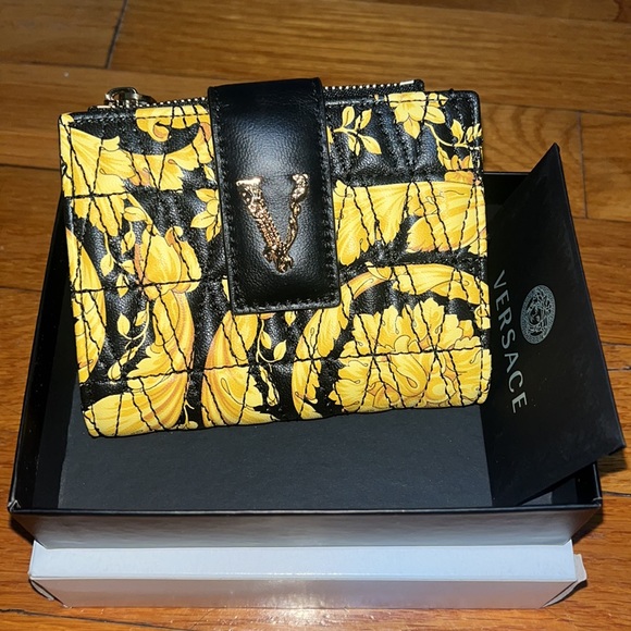 Versace | Bags | Versace Virtus Barocco Quilted Silk Twill Leather ...